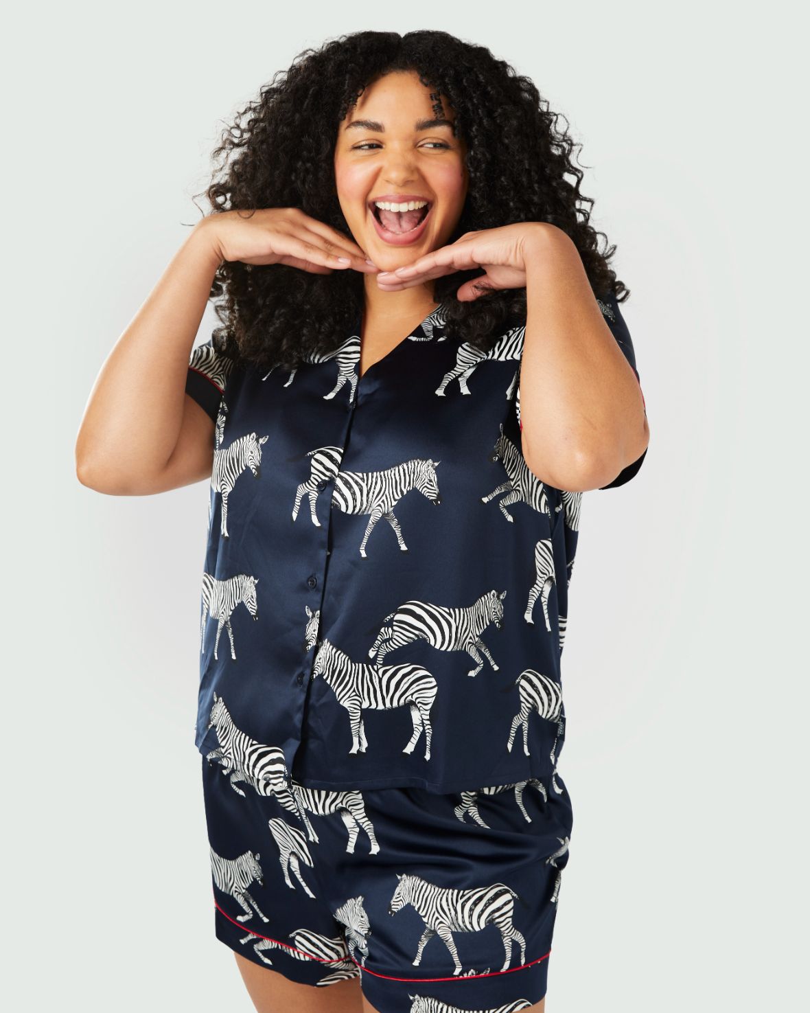 Satin Navy Zebra Print Short Pyjama Set – Chelsea Peers