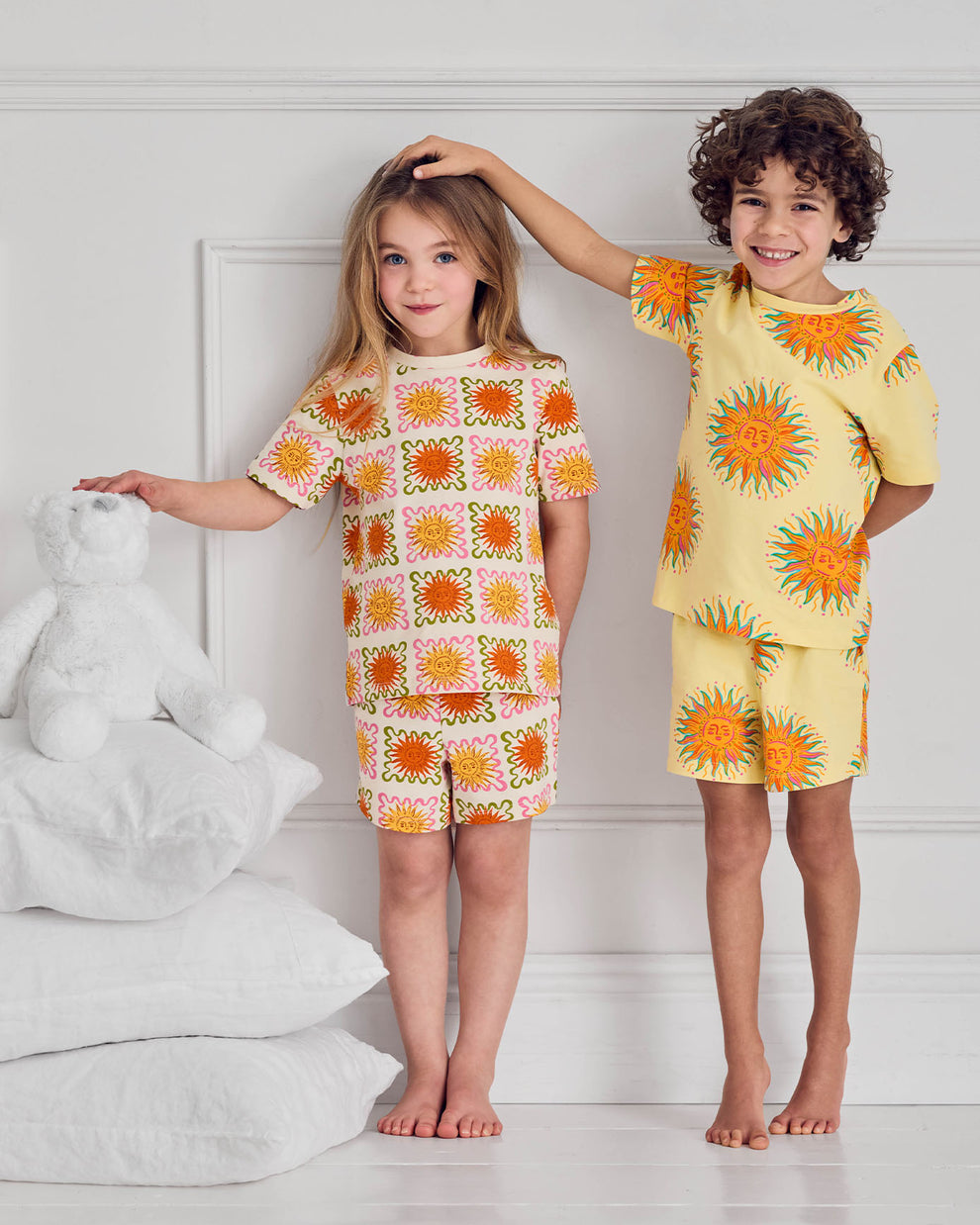 Kids Two Pack Organic Cotton Sun Print / Sunshine Tile Print Short Pyj ...