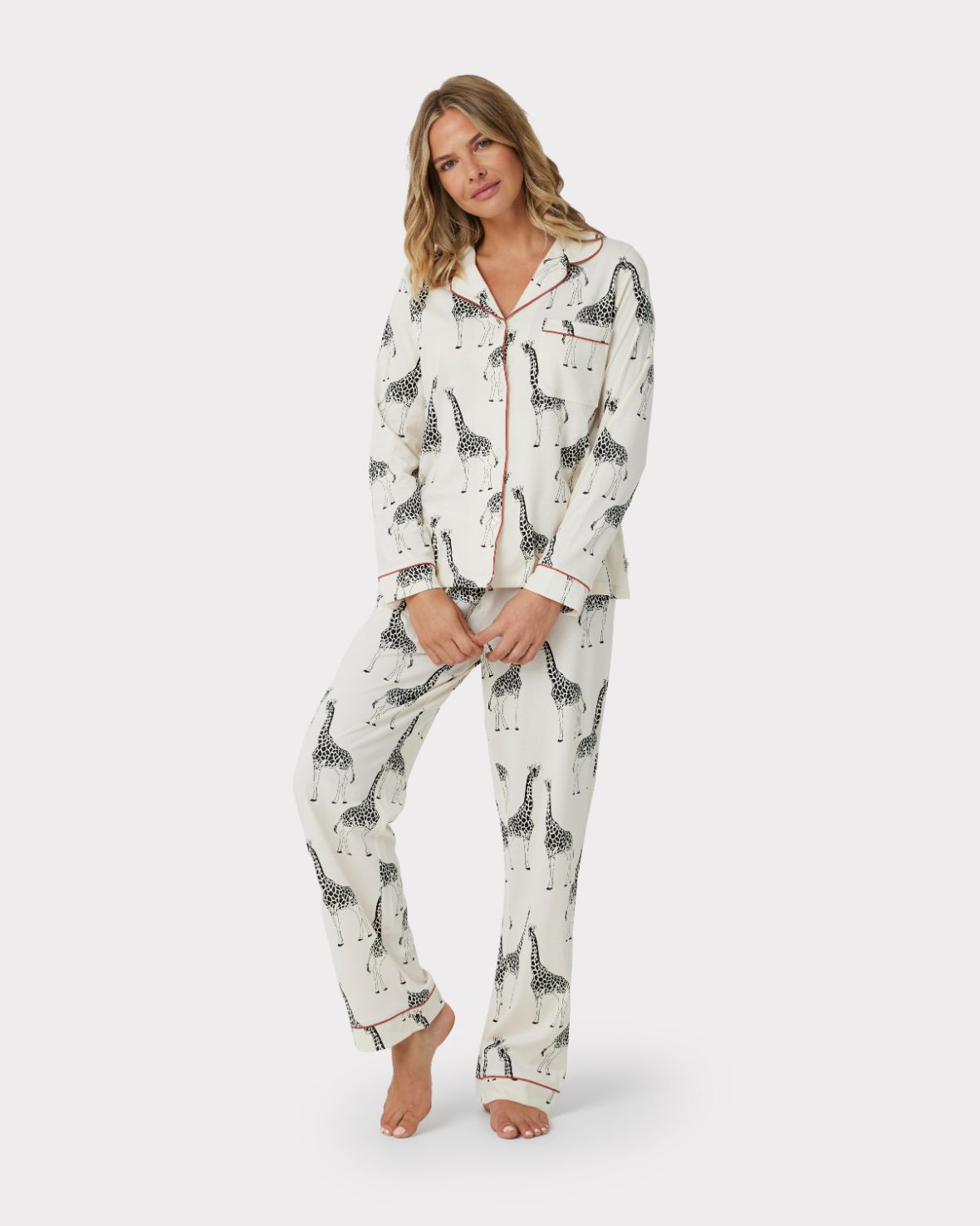 Organic Cotton Giraffe Print Long Pyjama Set - Cream – Chelsea Peers