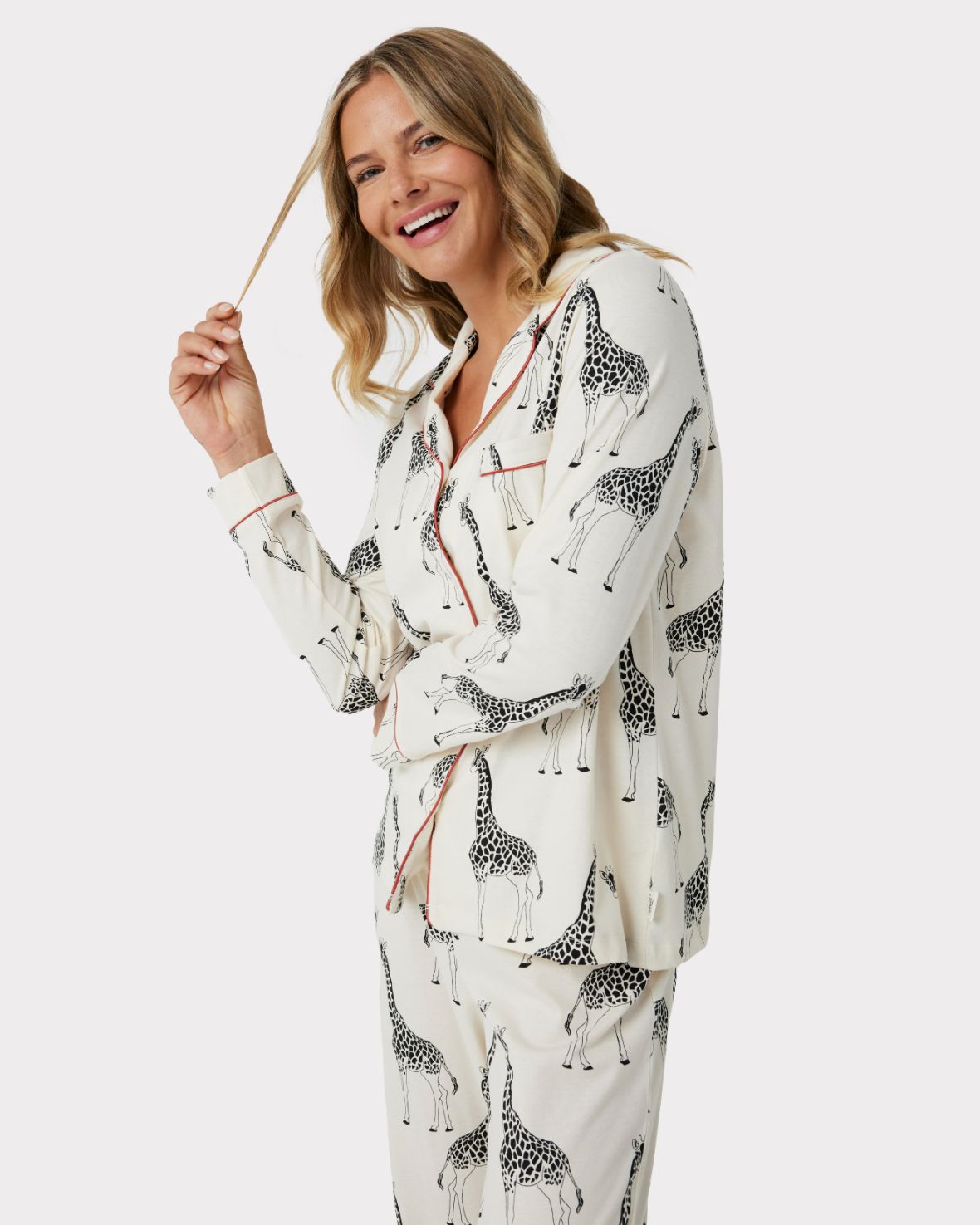 Organic Cotton Giraffe Print Long Pyjama Set - Cream – Chelsea Peers