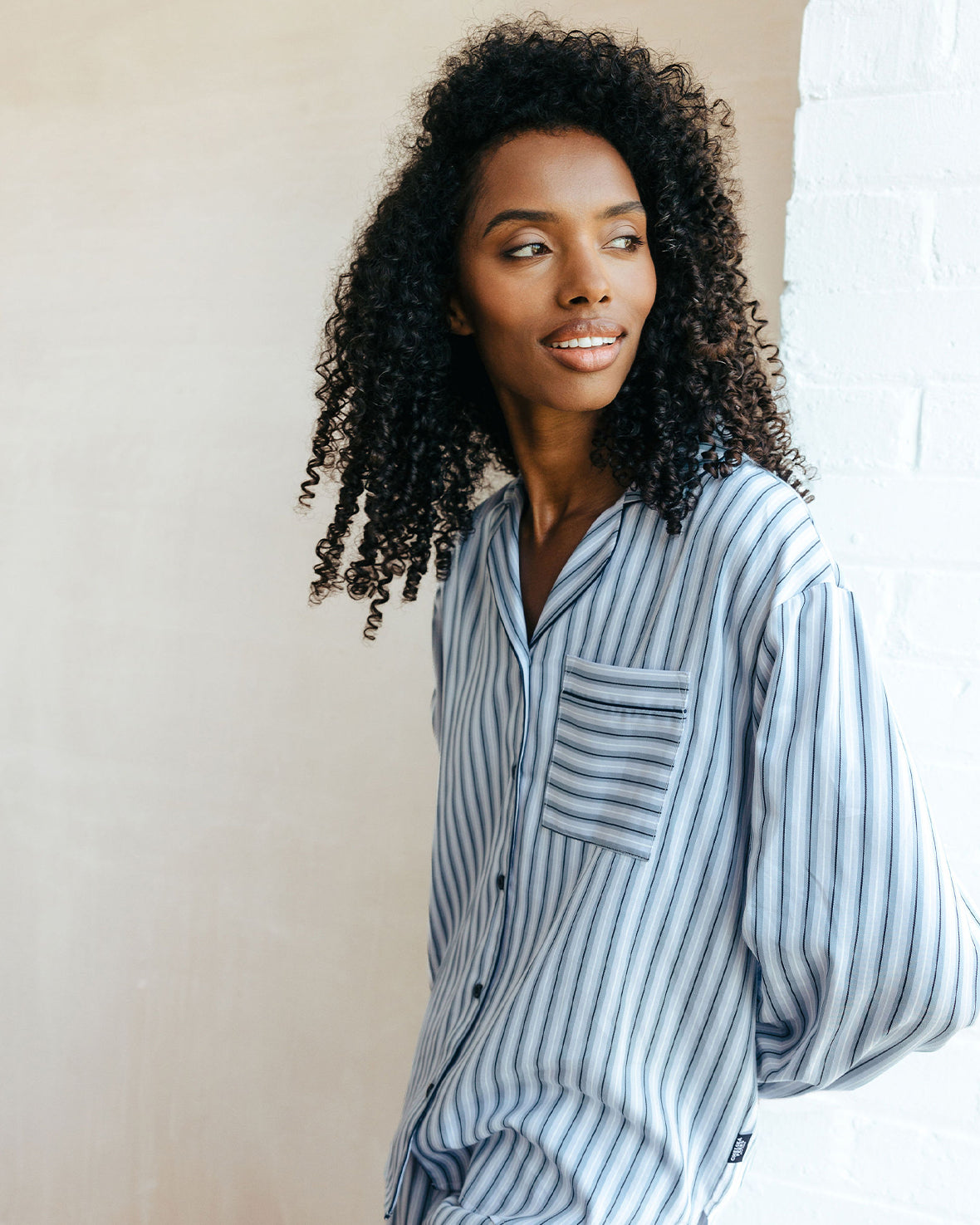 Organic Cotton Sateen Stripe Long Pyjama Set - Blue – Chelsea Peers