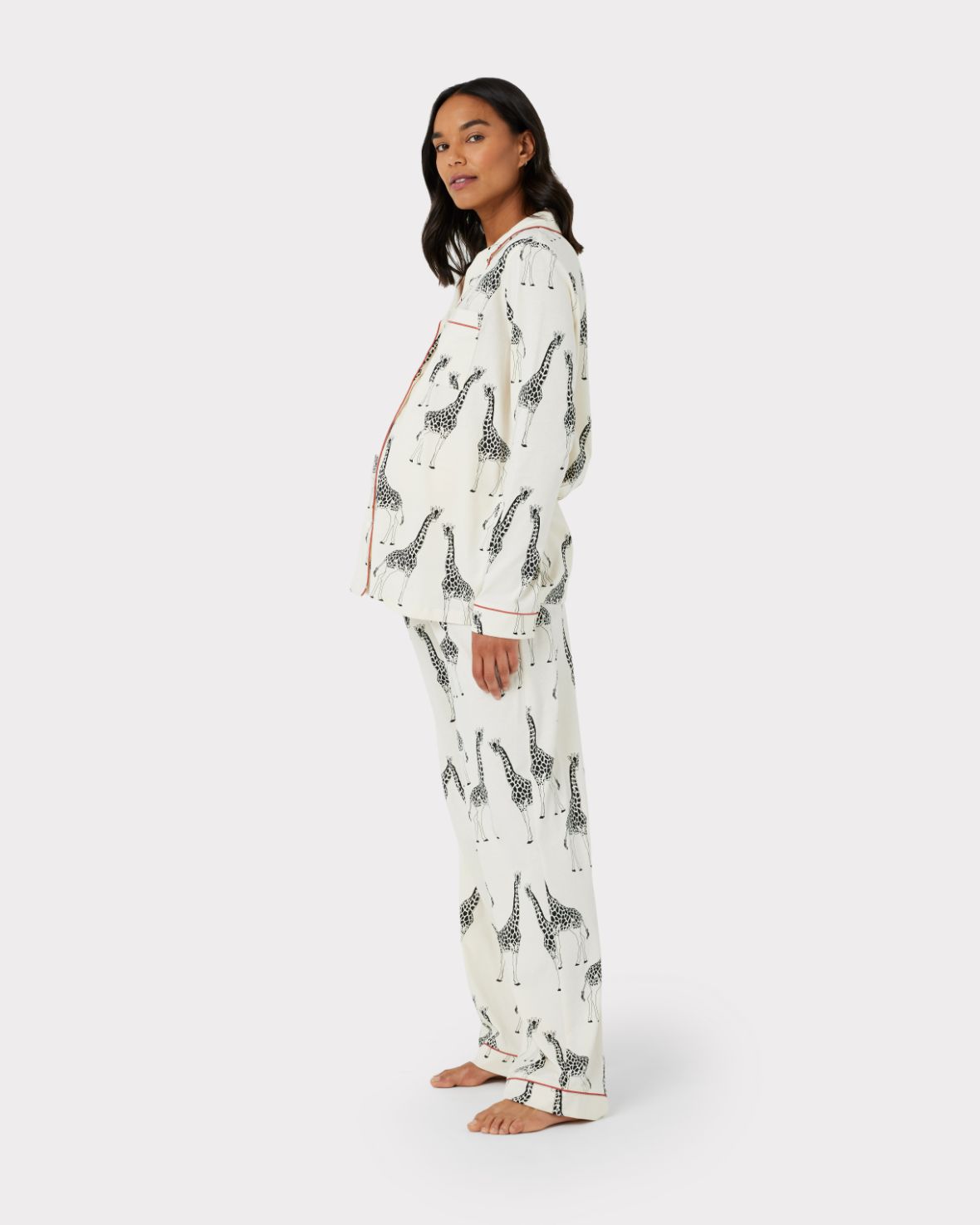 Maternity Organic Cotton Cream Giraffe Print Long Pyjama Set – Chelsea ...